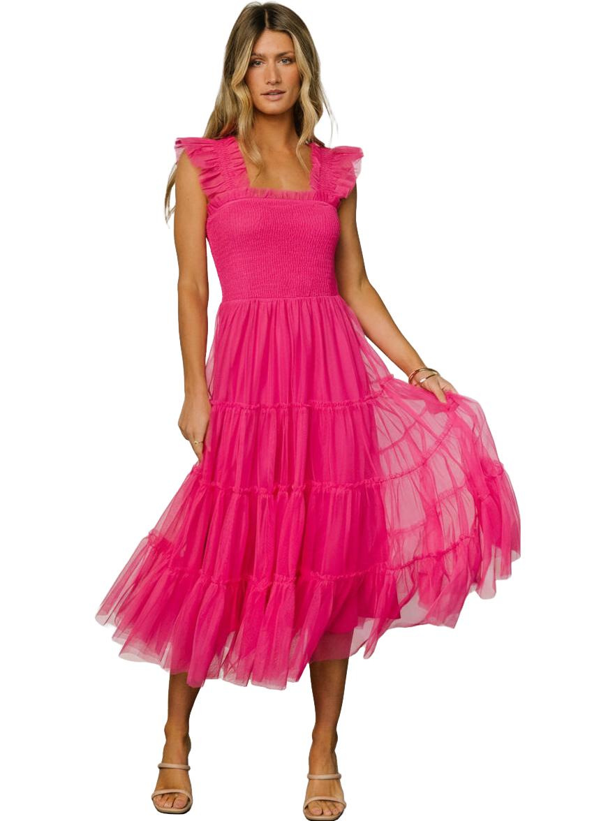 LISTICLE Emma Smocked Tulle Midi Dress